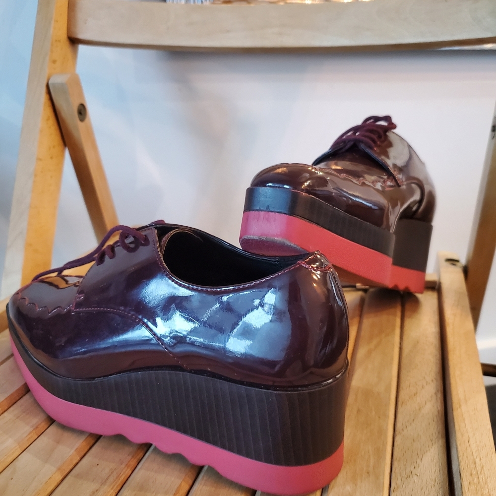 Zara Burgundy Platform Derby Shoes. - Gem